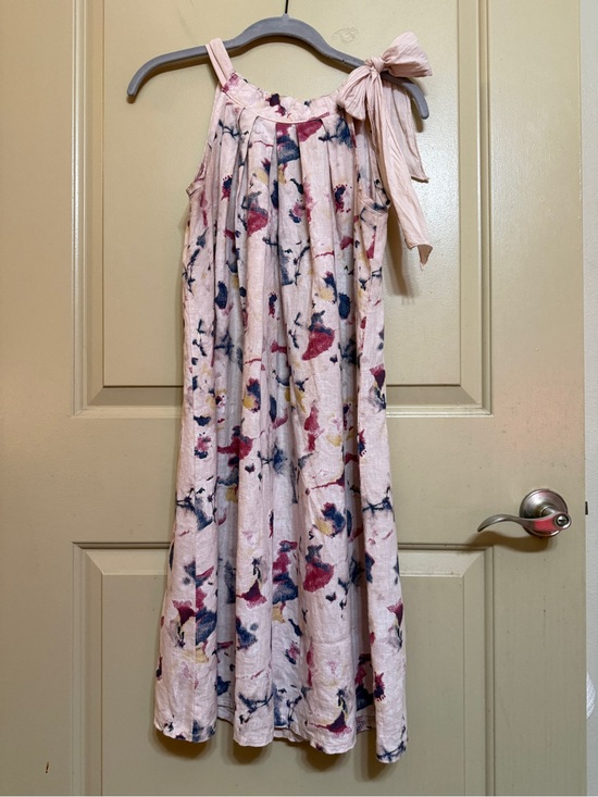 Bellambia | Dresses | 0 Linen Shift Dress Xs Blush Pink Floral Tie Bow ...